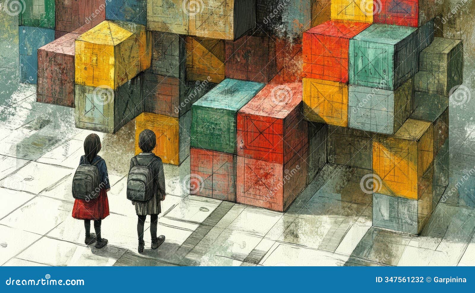 Students Observing Complex Geometric Structure, Dyscalculia Concept ...