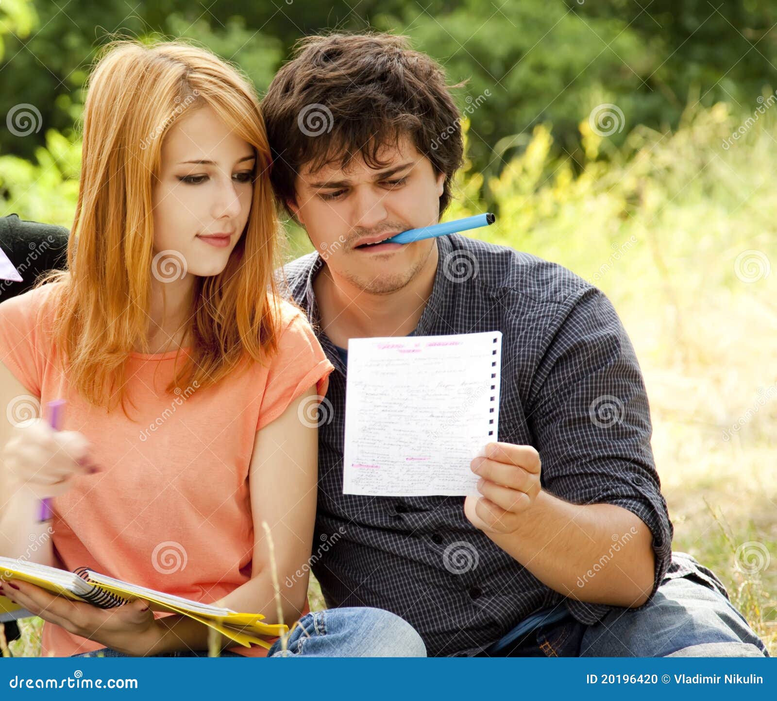 Students at Outdoor Doing Homework. Stock Photo - Image of caucasian ...