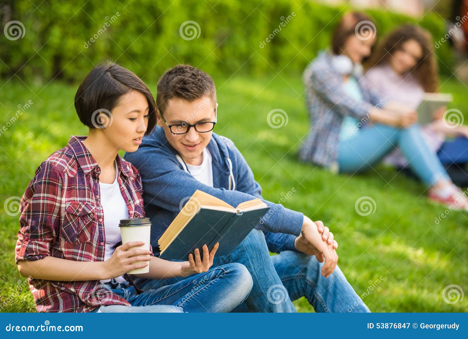 Students outdoors stock image. Image of couple, cheerful - 53876847