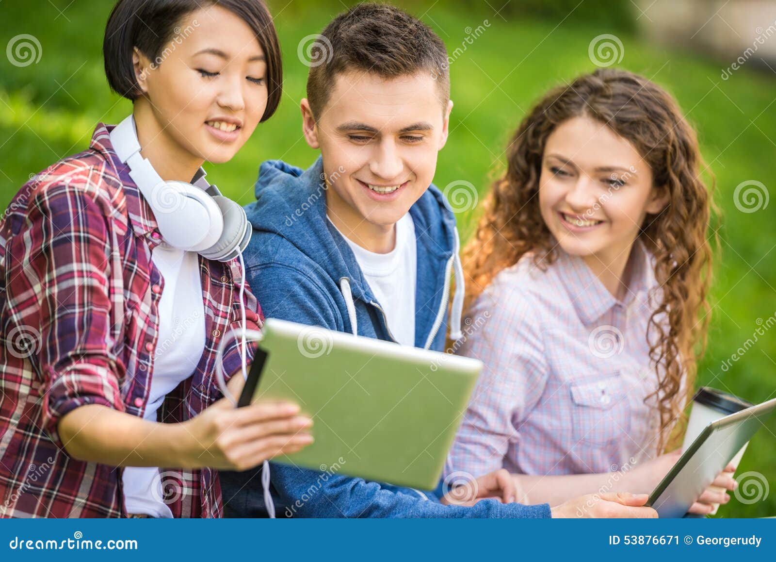 Students outdoors stock image. Image of girls, group - 53876671