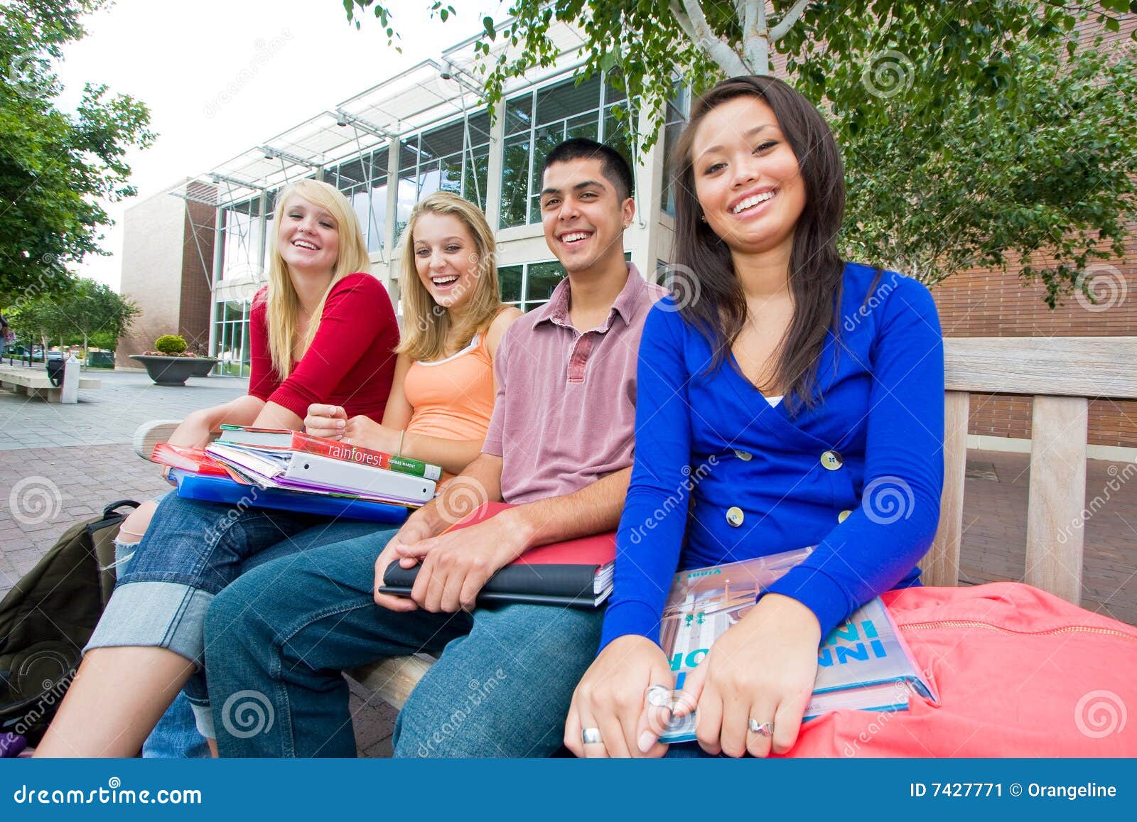 Students Outside of School stock image. Image of back - 7427771