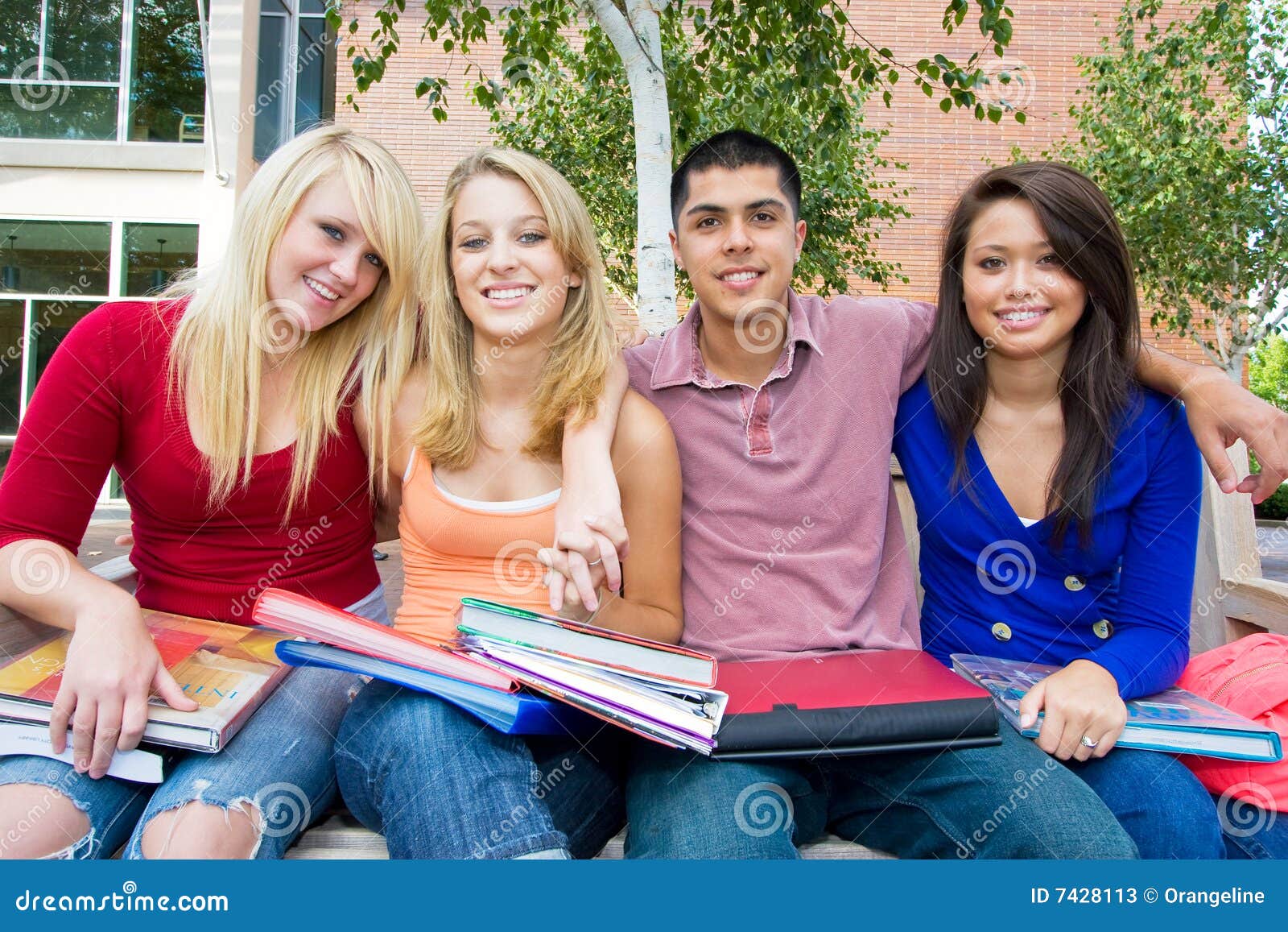 Students Outside of School stock image. Image of happiness - 7428113