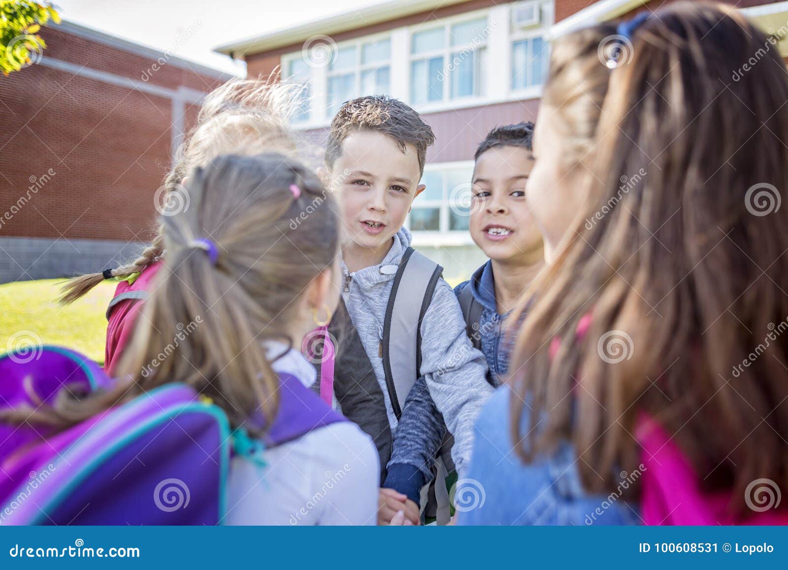 Students Outside School Standing Together Stock Image - Image of happy ...