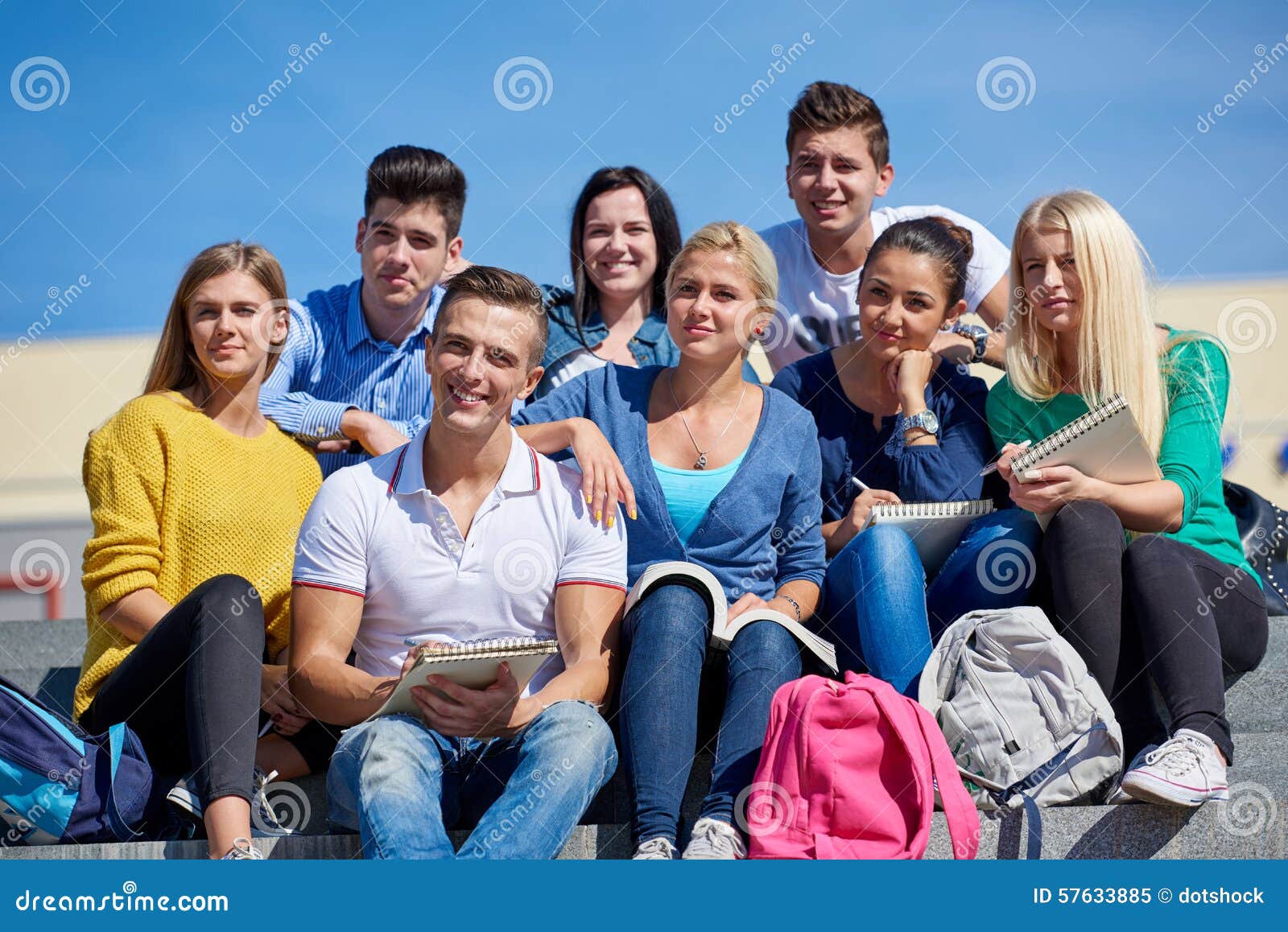 Students Outside Sitting on Steps Stock Image - Image of school ...