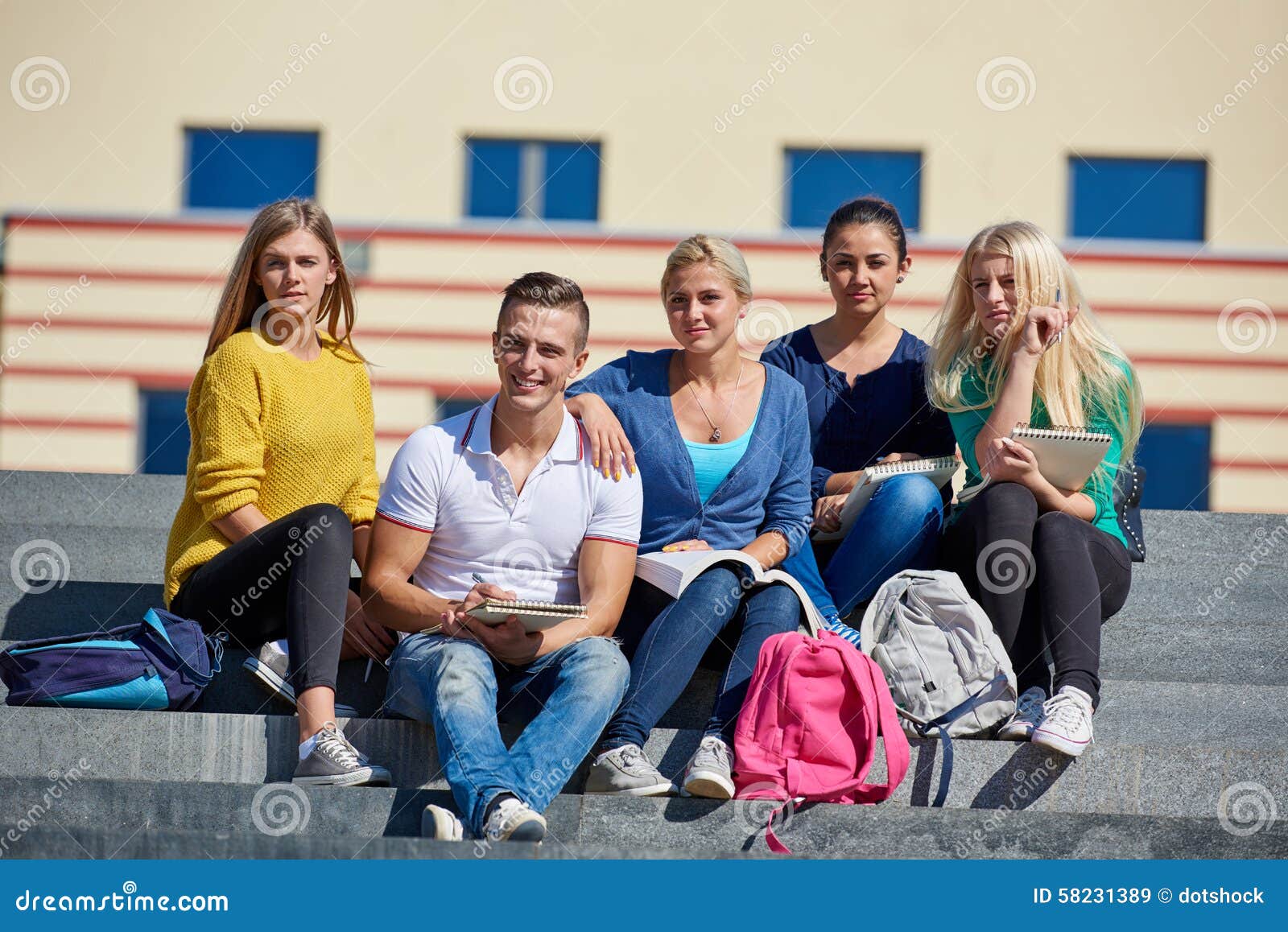 Students Outside Sitting on Steps Stock Image - Image of city, campus ...