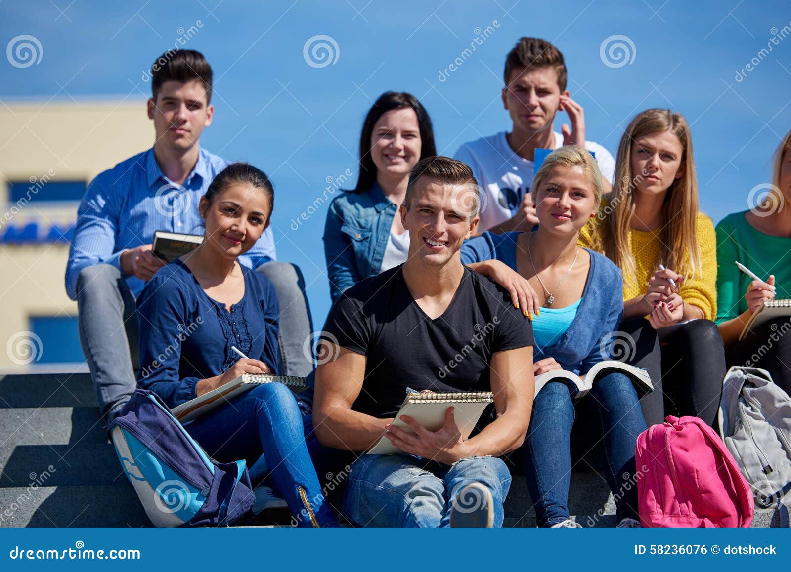 Students Outside Sitting on Steps Stock Photo - Image of girl ...