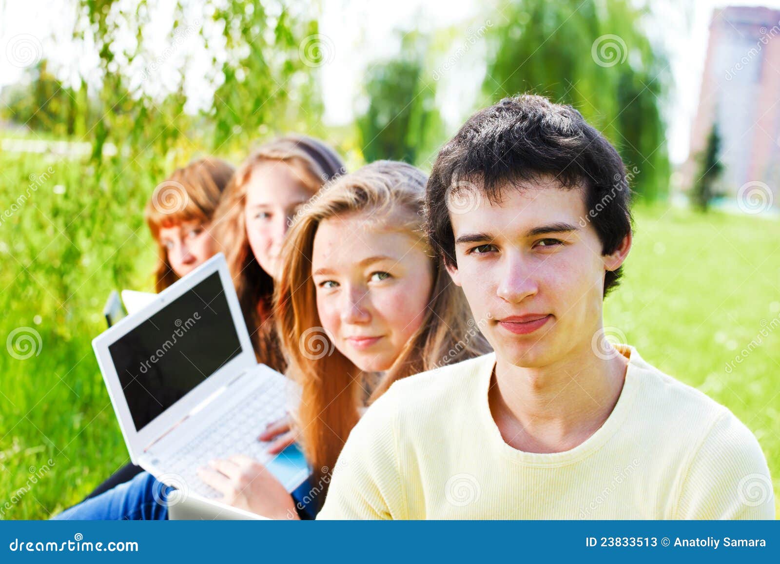 Students in park stock image. Image of college, laptop - 23833513