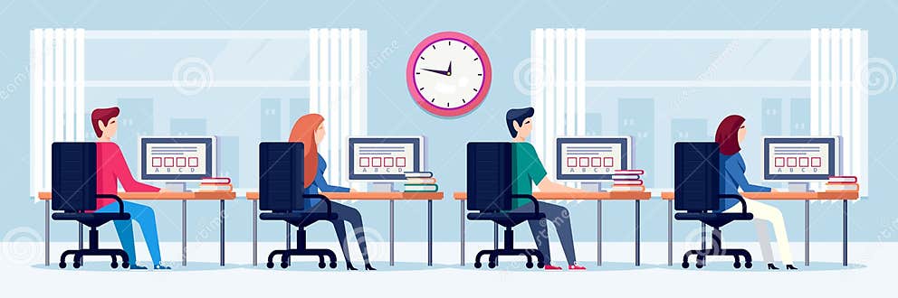 Students Pass Exam Test, Vector Illustration. Online Education and ...