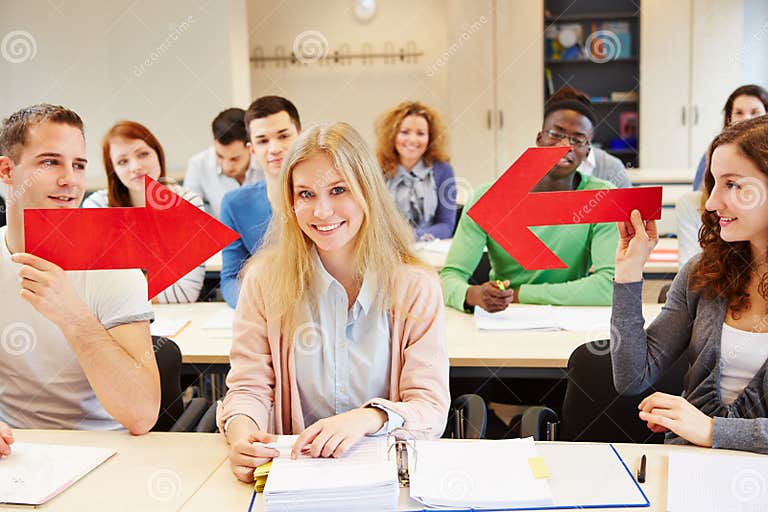 Students Pointing Arrows To Student Stock Image - Image of happy ...