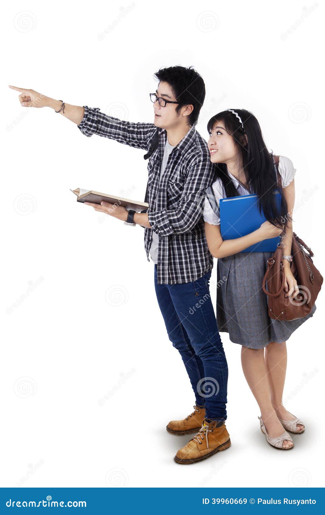 Students Pointing and Looking at Copyspace Stock Image - Image of ...