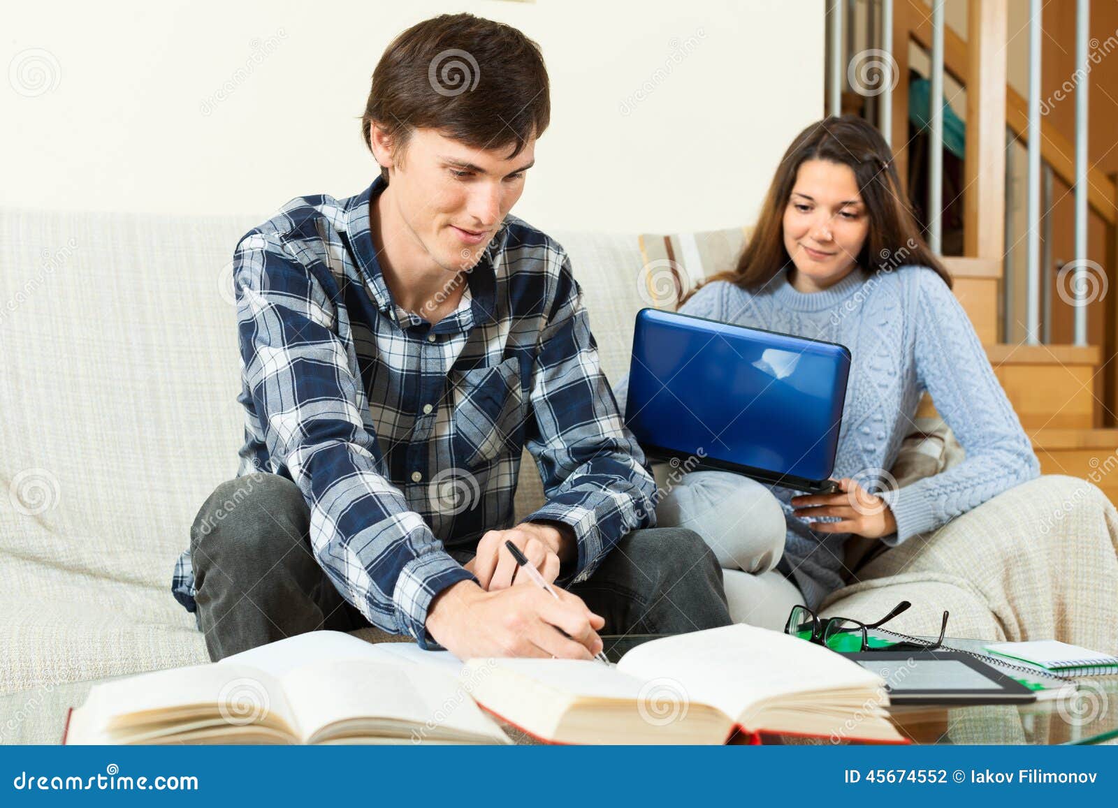 Students Preparing for Exam with Books and Notebook Stock Photo - Image ...