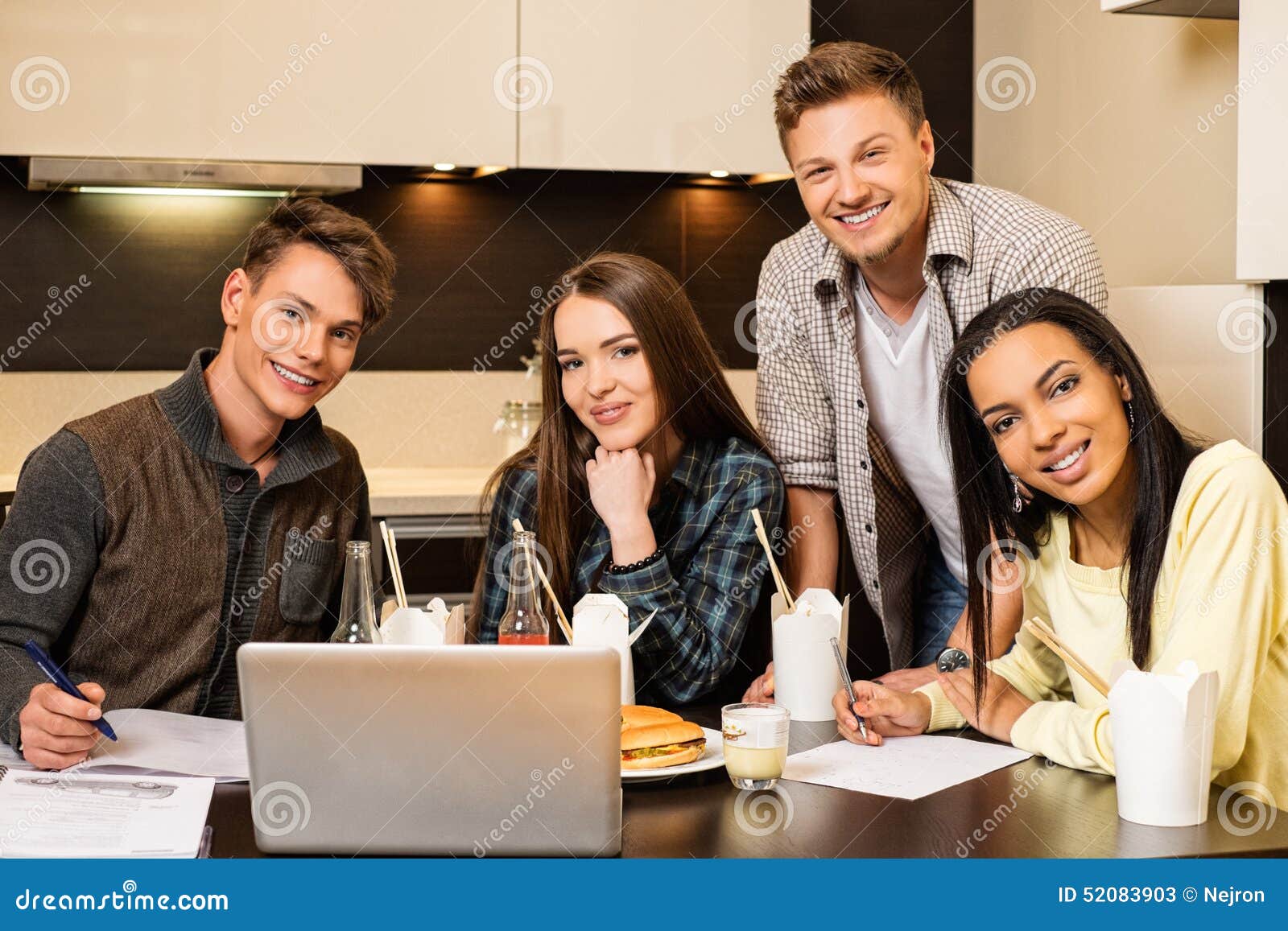 Students Preparing for Exams Stock Image - Image of friends, homework ...