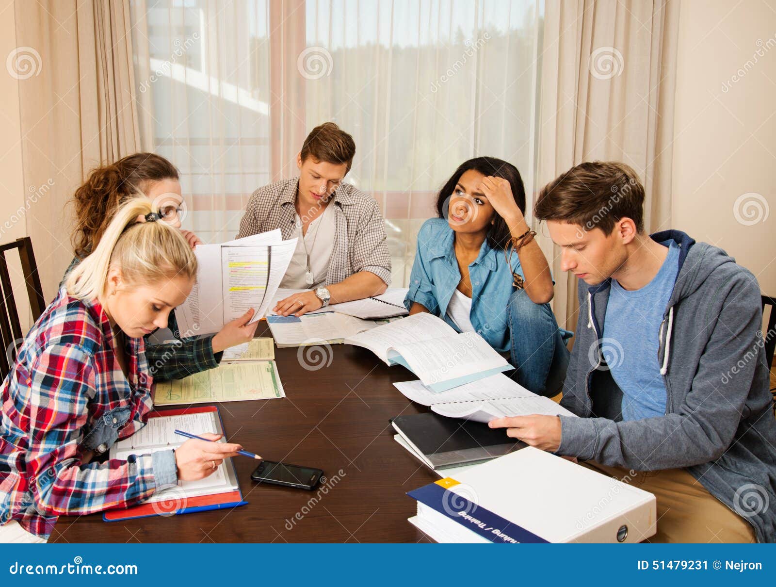 Students Preparing for Exams in Home Interior Stock Image - Image of ...
