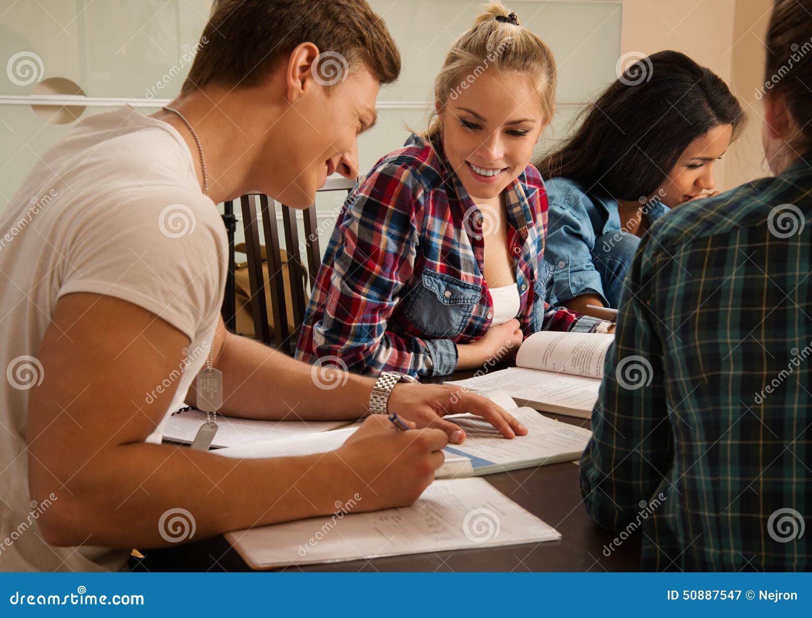 Students Preparing for Exams Stock Image - Image of friends, college ...
