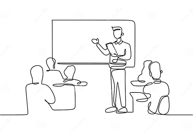 Students Presenting in Front of the Class in Continuous Line Drawing ...