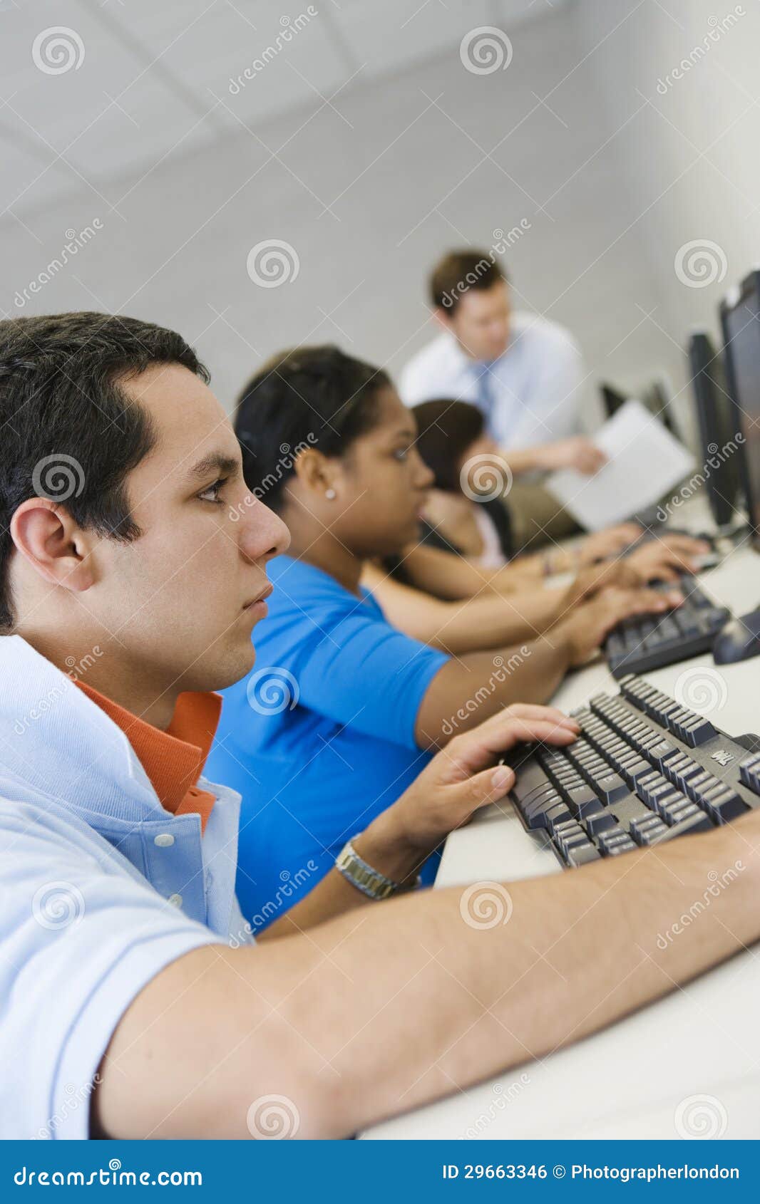 Students with Professor in Computer Lab Stock Photo - Image of hispanic ...