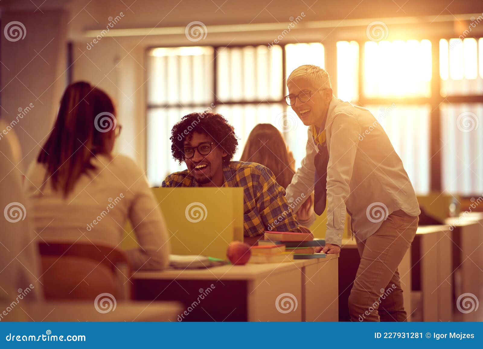 Students and Professor Enjoying a Talk about Lesson Stock Image - Image ...