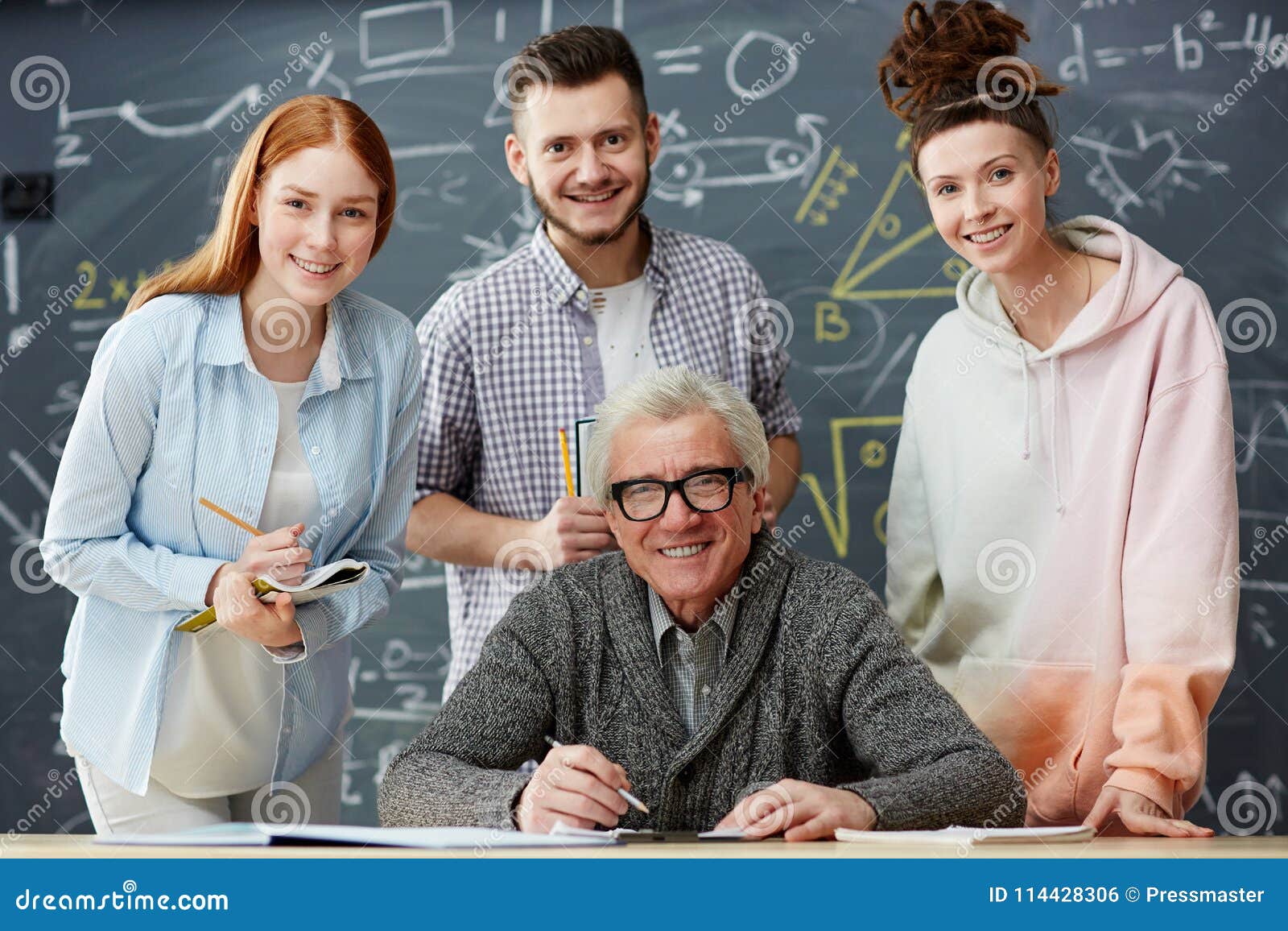 Students and professor stock photo. Image of smiling - 114428306