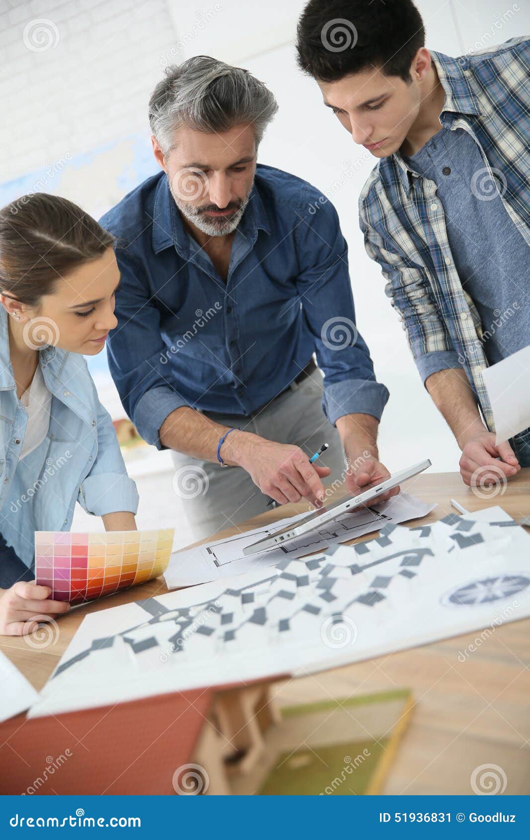 Students with Professor Working on Architecture Project Stock Image ...