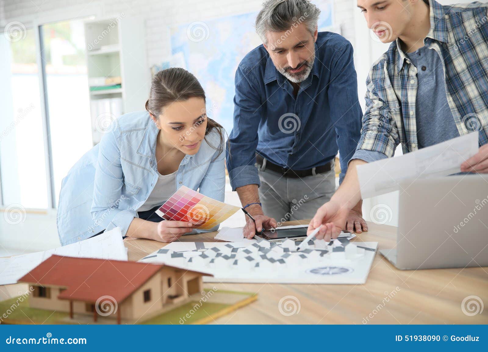 Students with Professor Working on Architecture Project Stock Photo ...