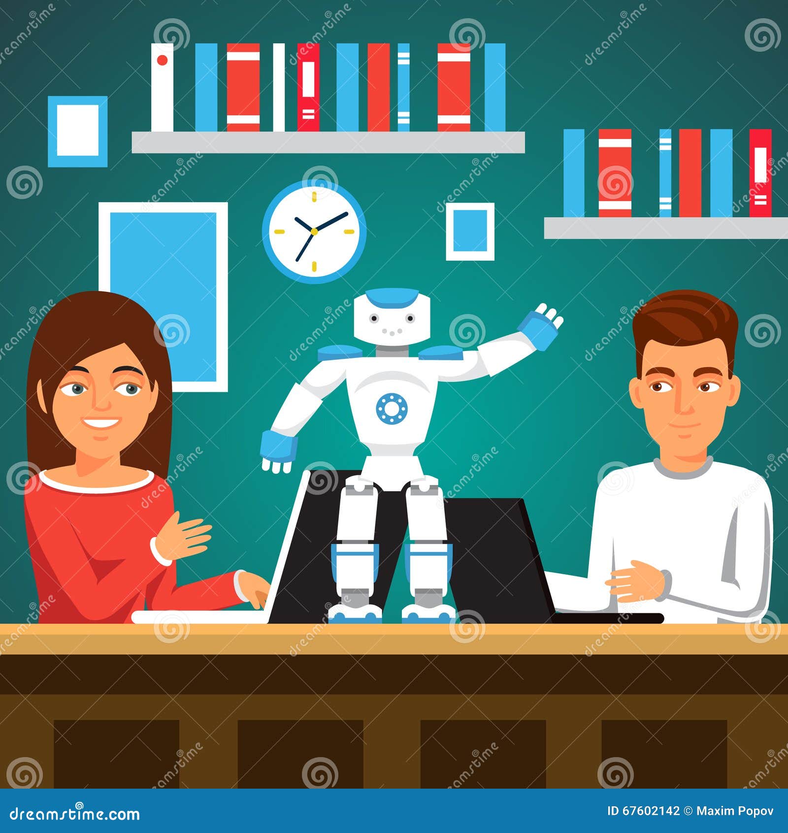 Students Programming Humanoid Bipedal Robot Stock Vector - Illustration ...