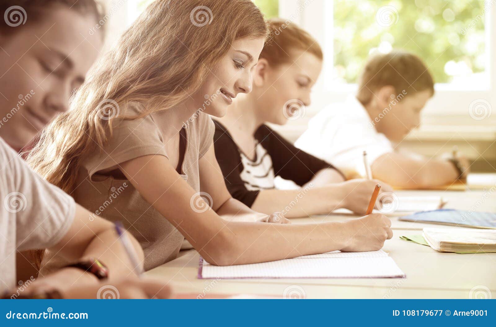 Students Writing a Test in School Class Stock Image - Image of primary ...
