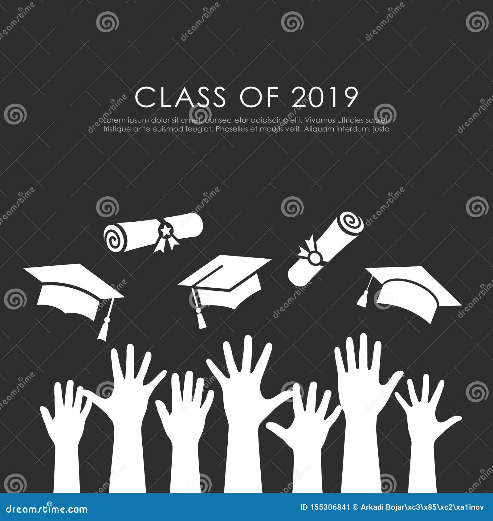 Students Raised Hands and Graduation Poster Stock Vector - Illustration ...