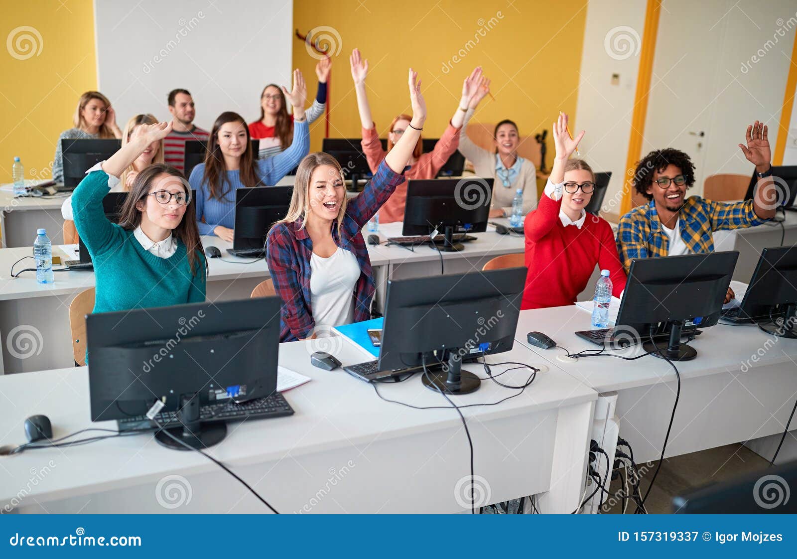 Students Raising Hand in Class on University Campus Stock Image - Image ...