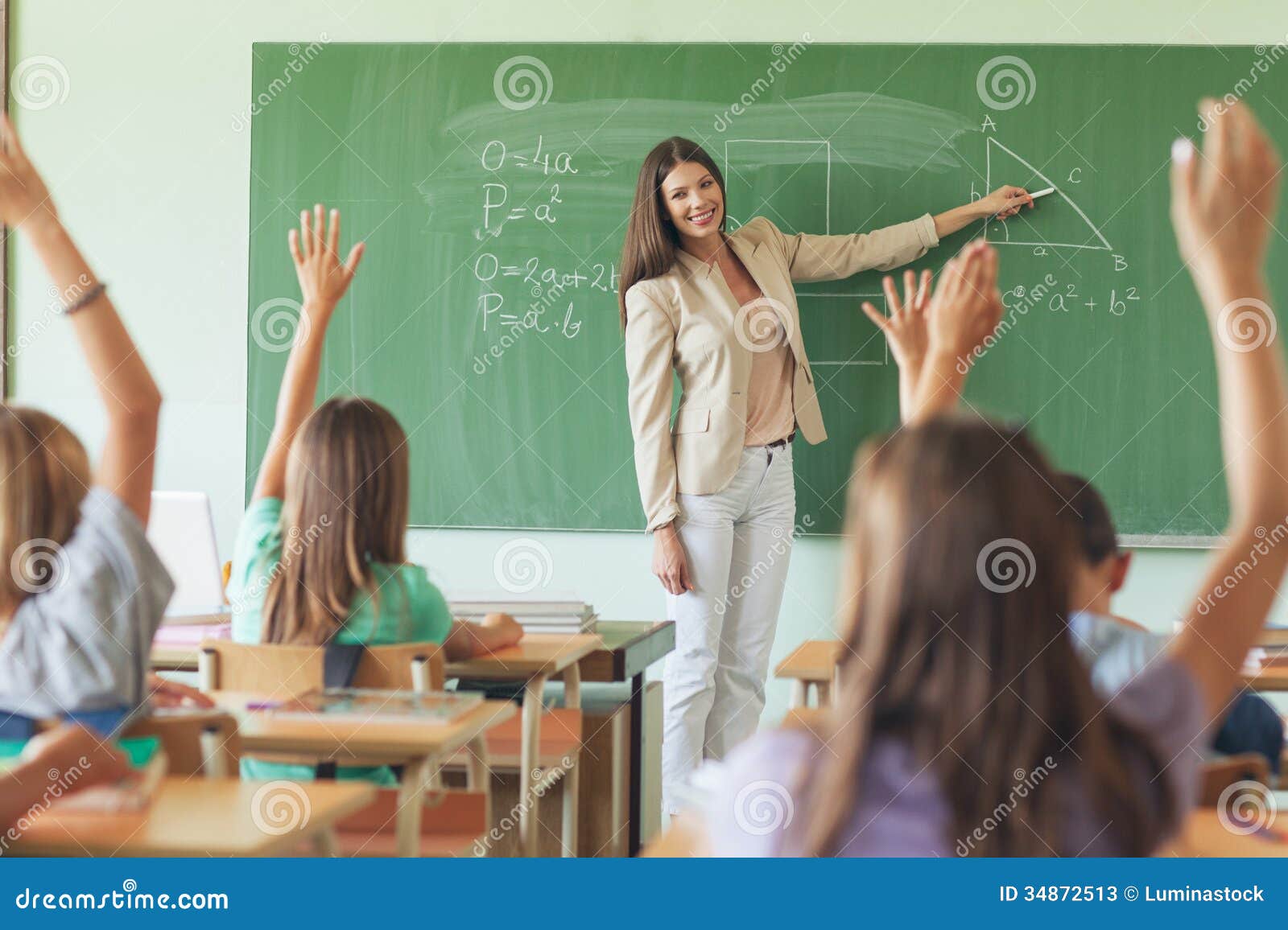 Students Raising Hands in a Maths Lesson Stock Image - Image of pupil ...