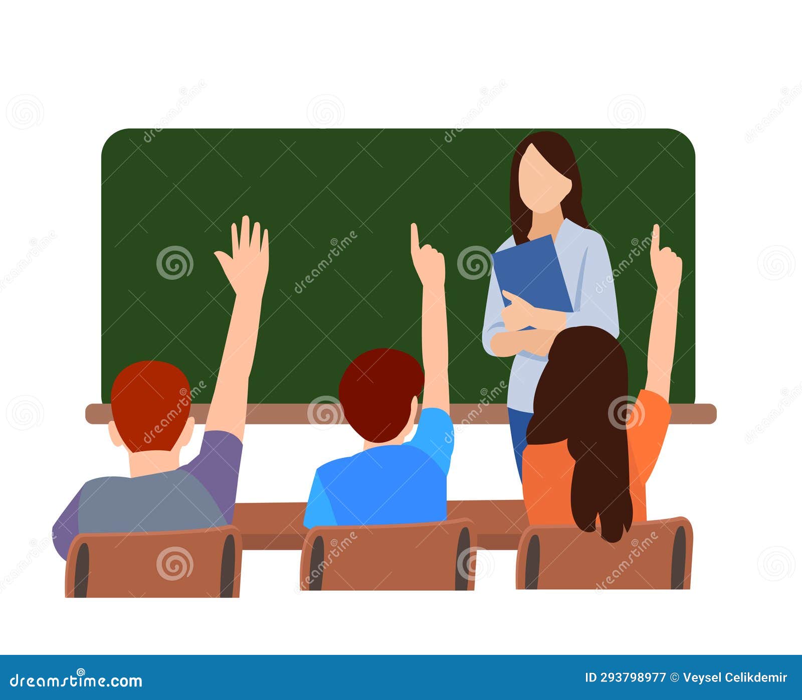 Students Raising Their Hands In Class Cartoon Vector | CartoonDealer ...