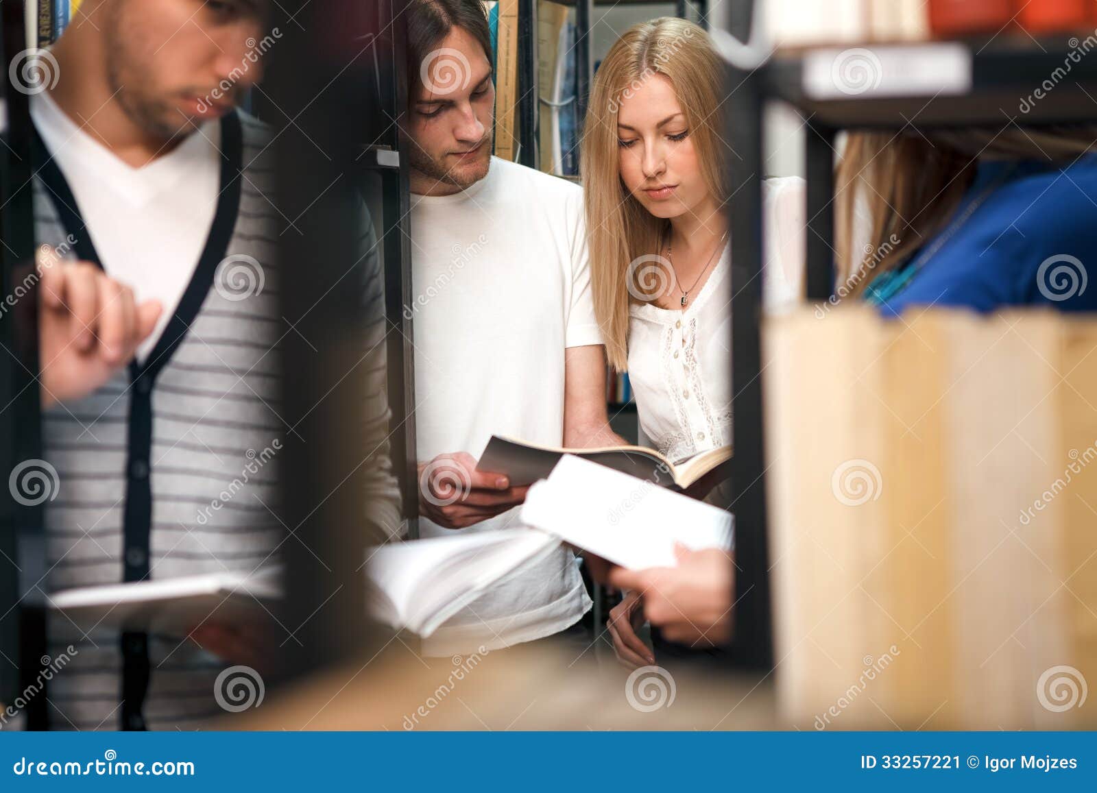 Students Reading Book in Library Stock Image - Image of learning ...