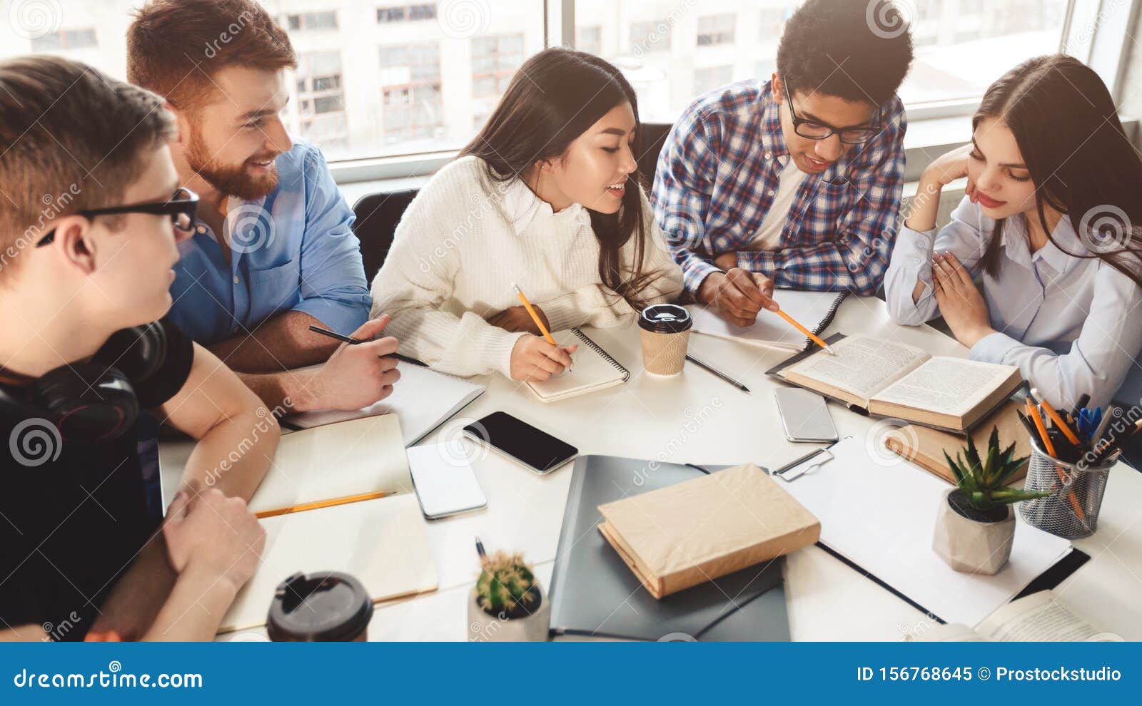 Students Reading Reference Books for Study Notes Stock Image - Image of ...