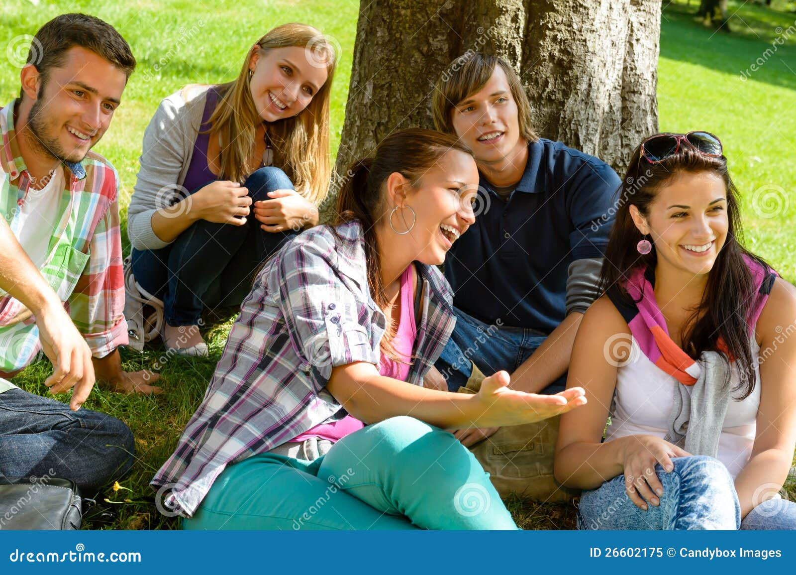 Students Relaxing in Schoolyard Teens Meadow Park Stock Image - Image ...