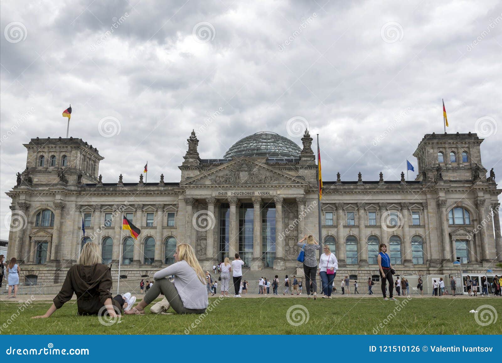 Students Rest on the Square in Front of the Reichstag Building ...