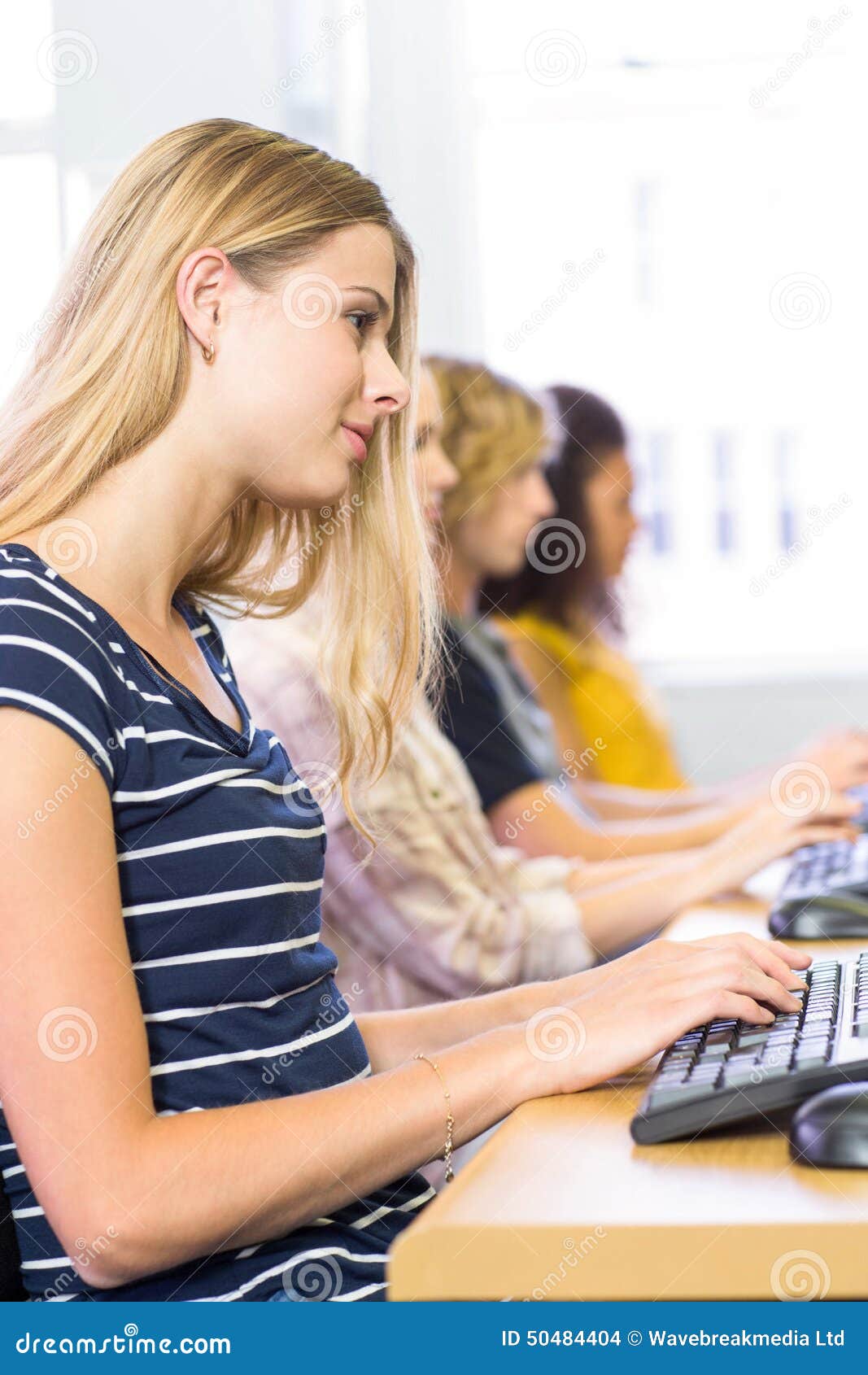 Students in Row at Computer Class Stock Photo - Image of hair, keyboard ...