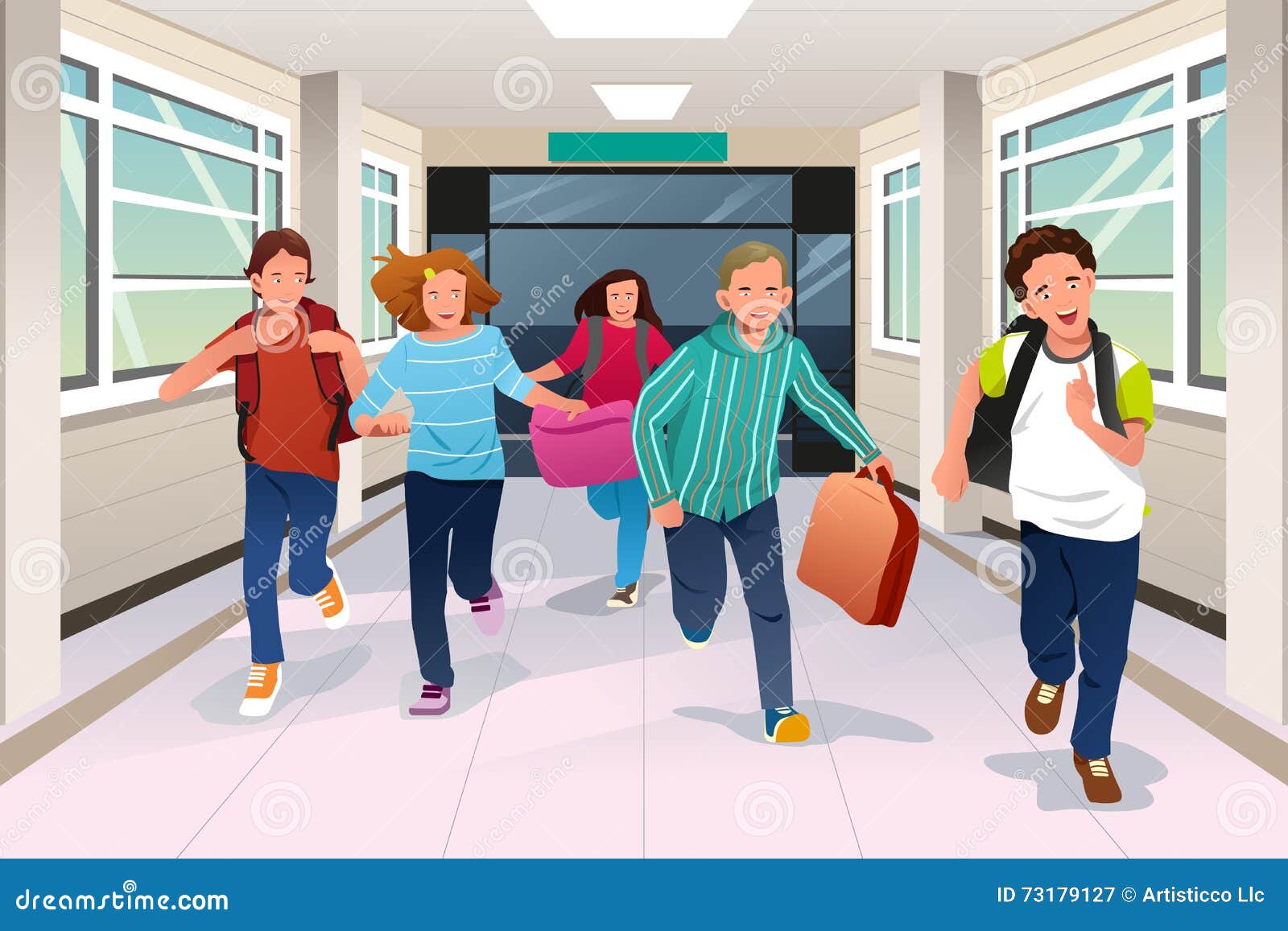 Students Running Outside stock vector. Illustration of school - 73179127