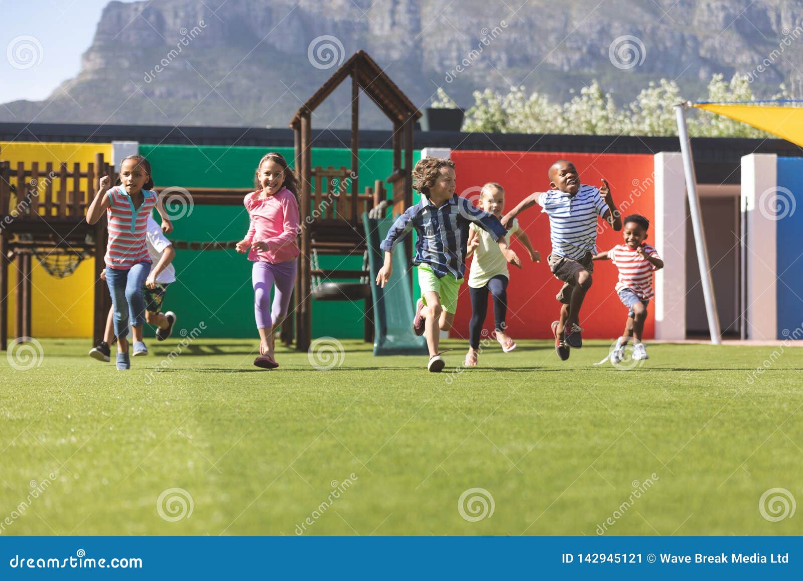 Students Running in School Playground Stock Image - Image of enjoy ...