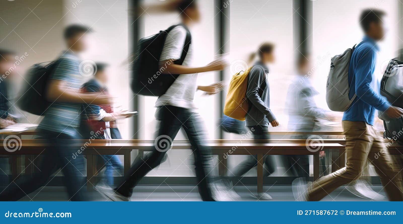 Students Rush To Class Motion Blurred Faces. Generative Ai Stock ...