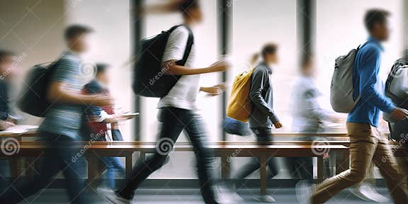 Students Rush To Class Motion Blurred Faces. Generative Ai Stock ...