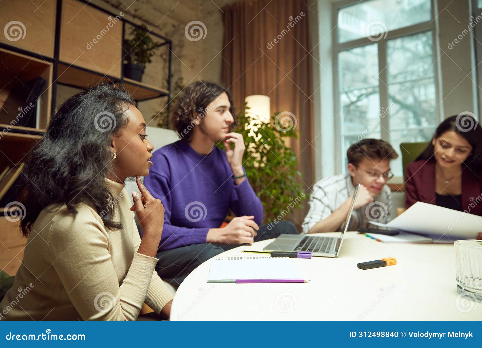 Students of Same Faculty Meeting in Library and Studying Together ...