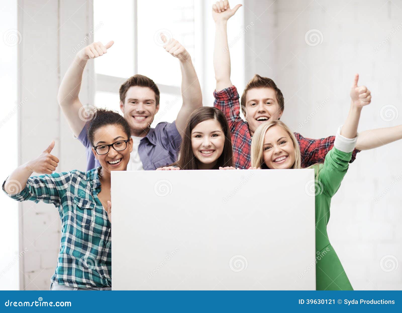 Students at School with Blank White Board Stock Image - Image of posing ...
