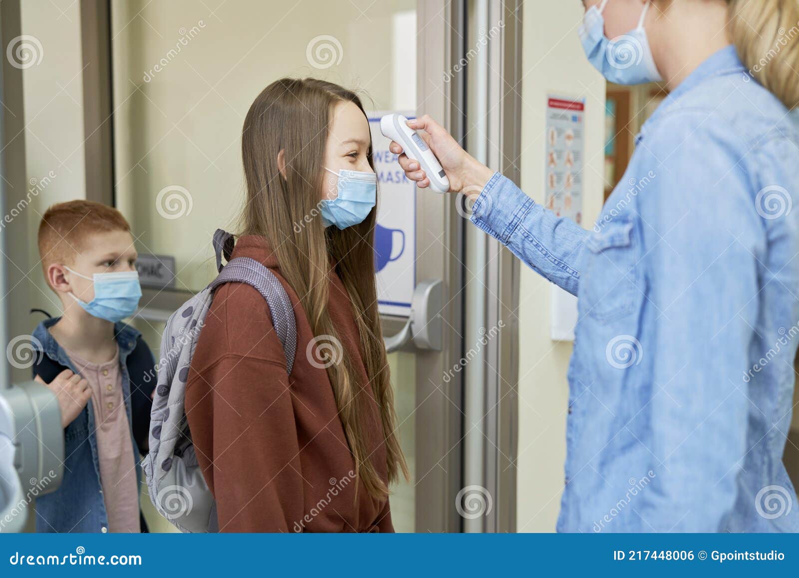 Students in the School Building Checked for Temperature Control Stock ...