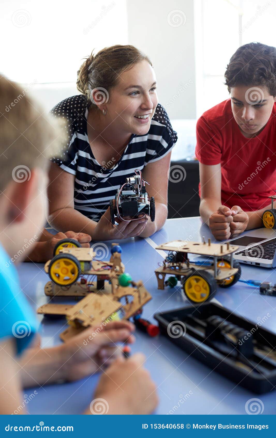 Students in after School Computer Coding Class Building and Learning To ...