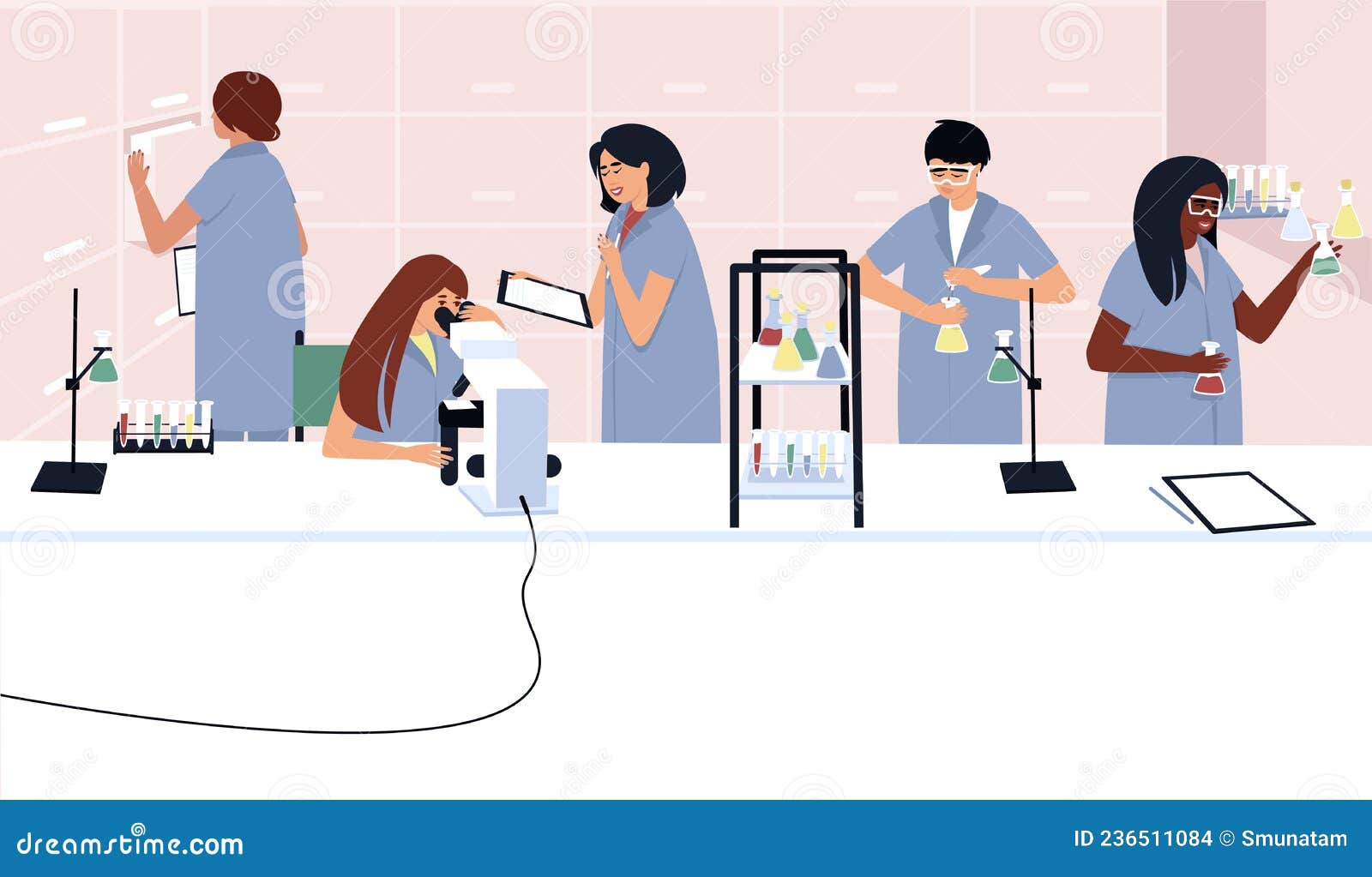 Scientists With Microscope Cartoon Illustration | CartoonDealer.com ...