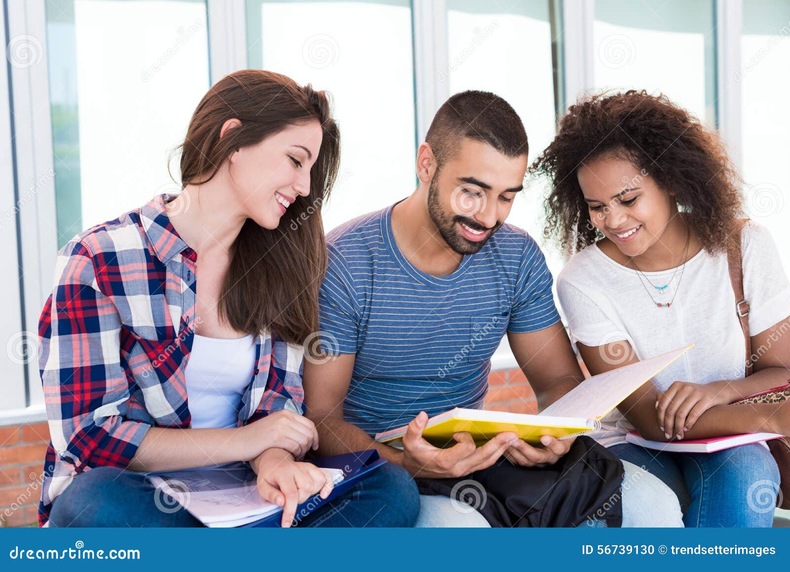 Students sharing notes stock photo. Image of grade, campus - 56739130