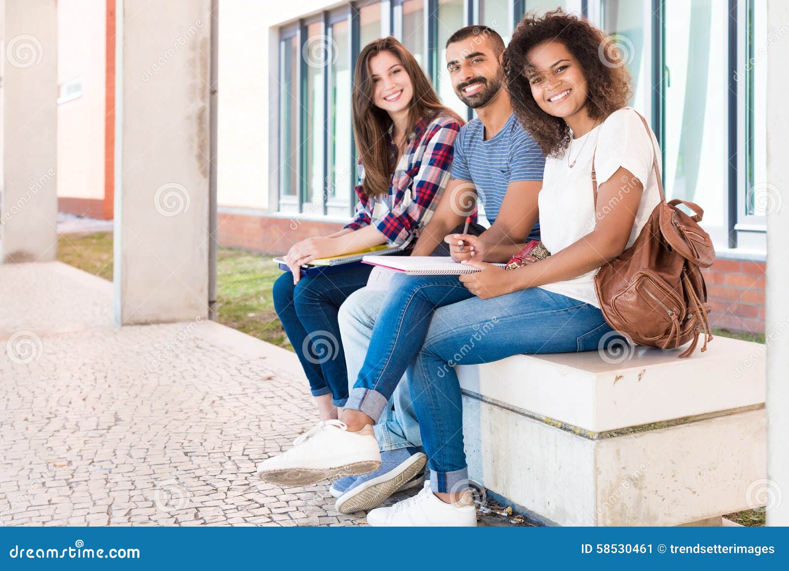 Students sharing notes stock image. Image of exam, copyspace - 58530461