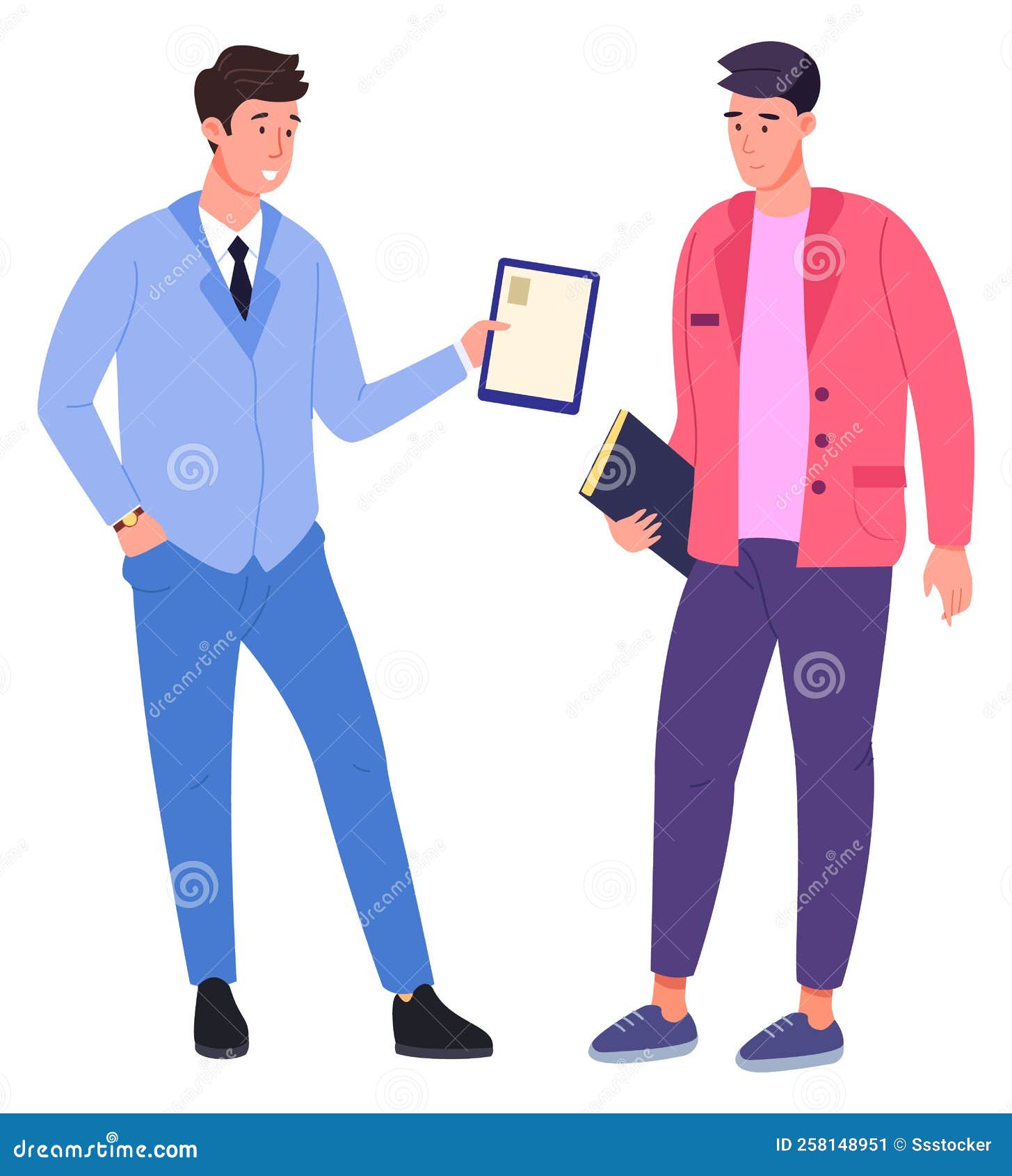 Students Sharing Paper Study. Young Workers Talking Stock Vector ...