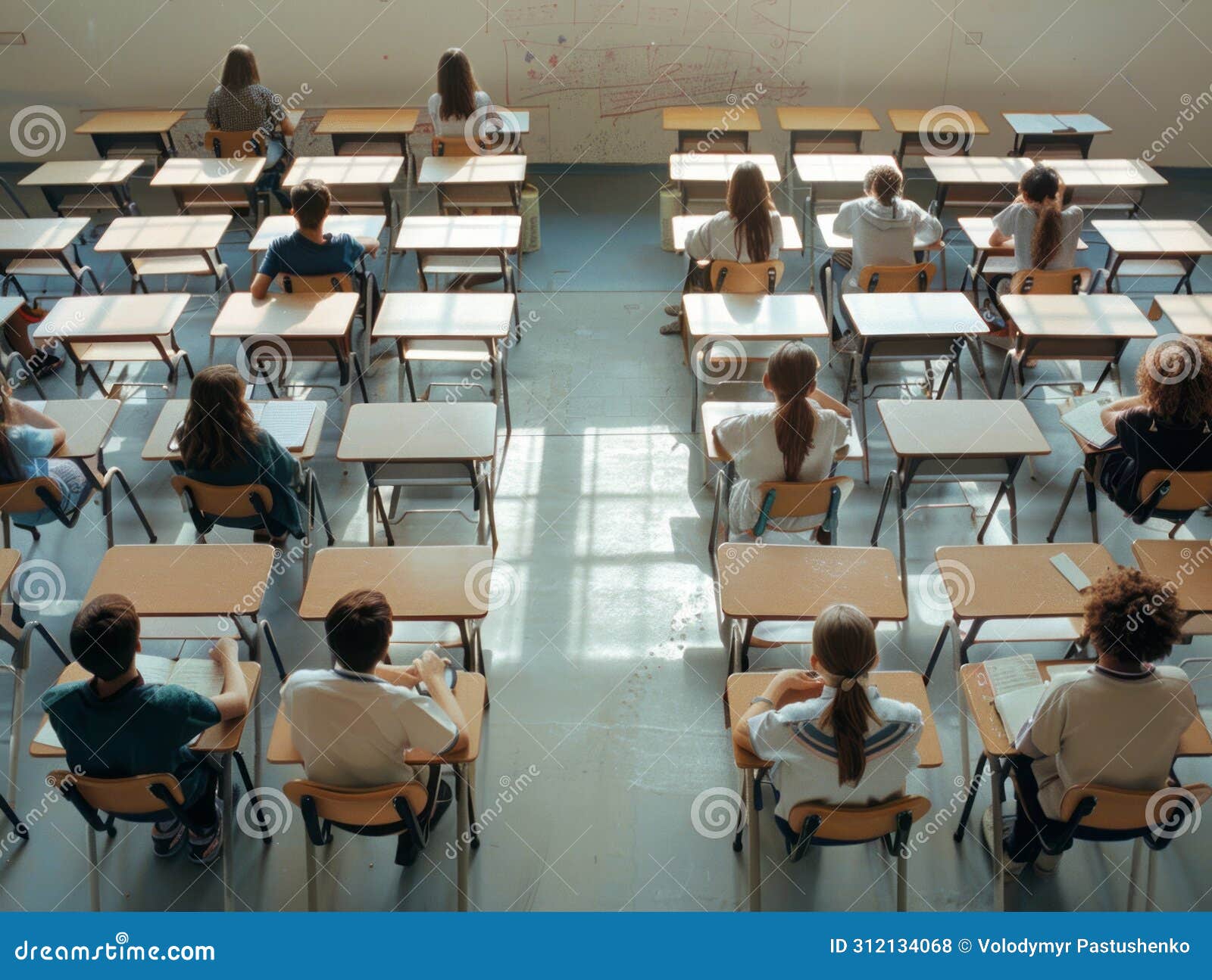 Students Sit at Desks in Classroom Stock Illustration - Illustration of ...