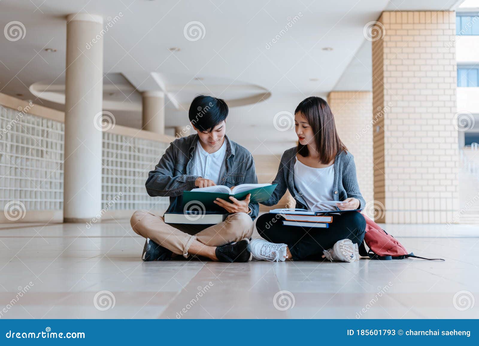 Students Sit and Read Books on the Campus. Eduaction Concept Stock ...
