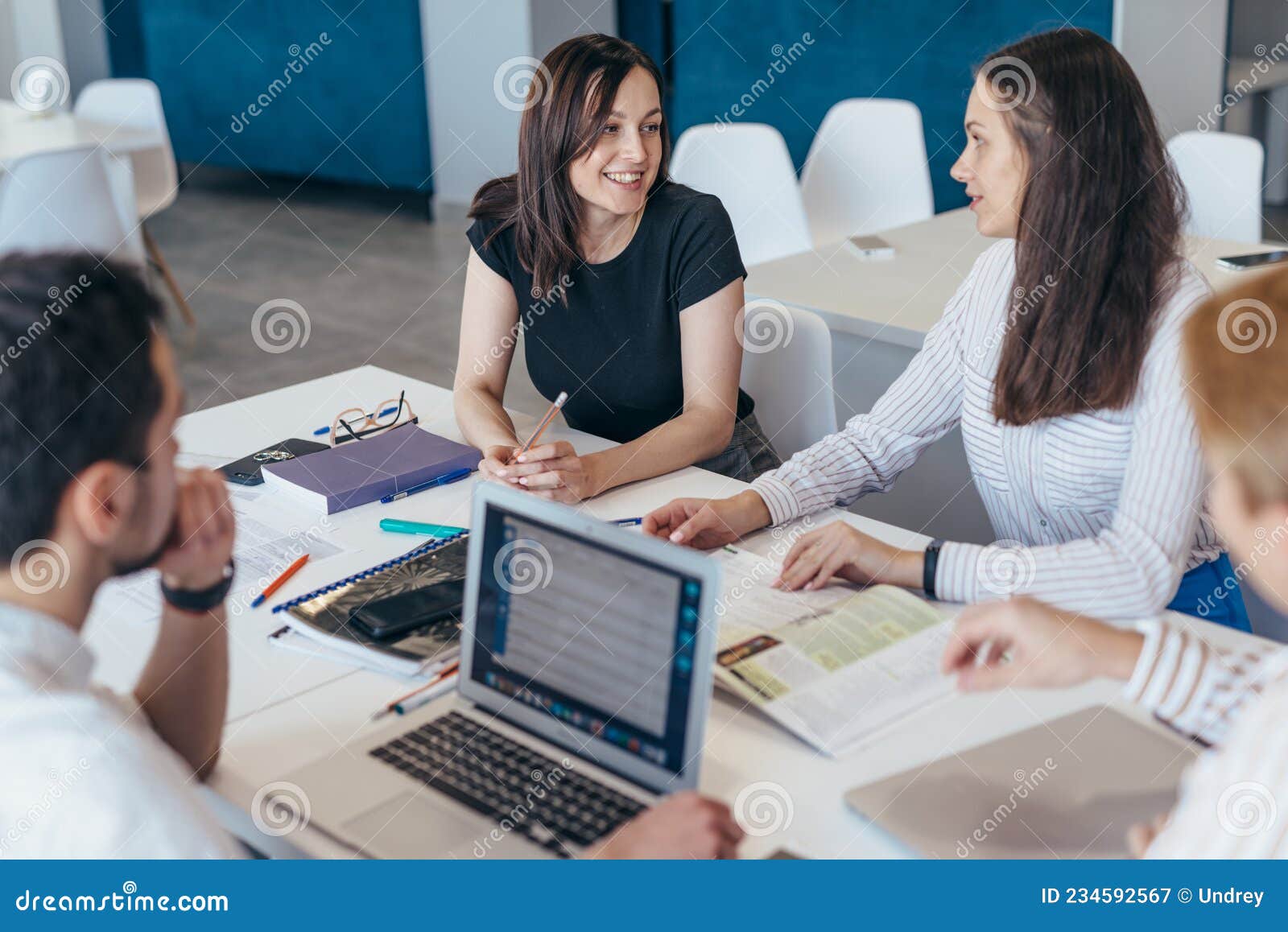 Students Sit at Table and Chat during Class Stock Image - Image of ...
